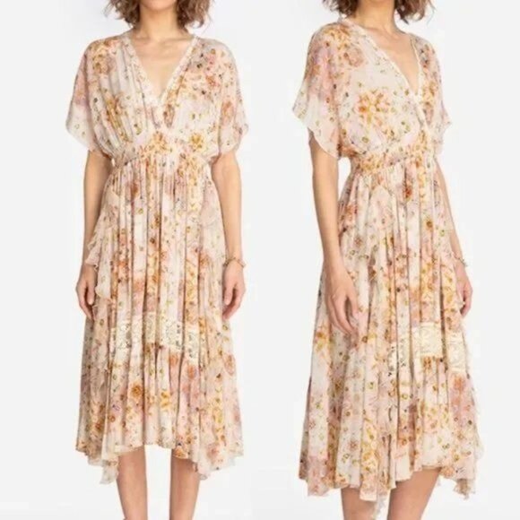 Johnny Was | Dresses | Jade Johnny Was Odeya Silk Floral Ruffle Maxi ...